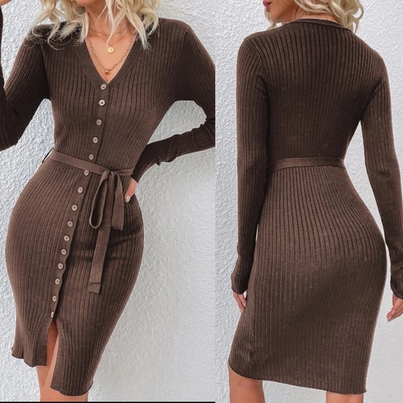 Dresses | Button Up Belted Bodycon Sweater Dress | Poshmark